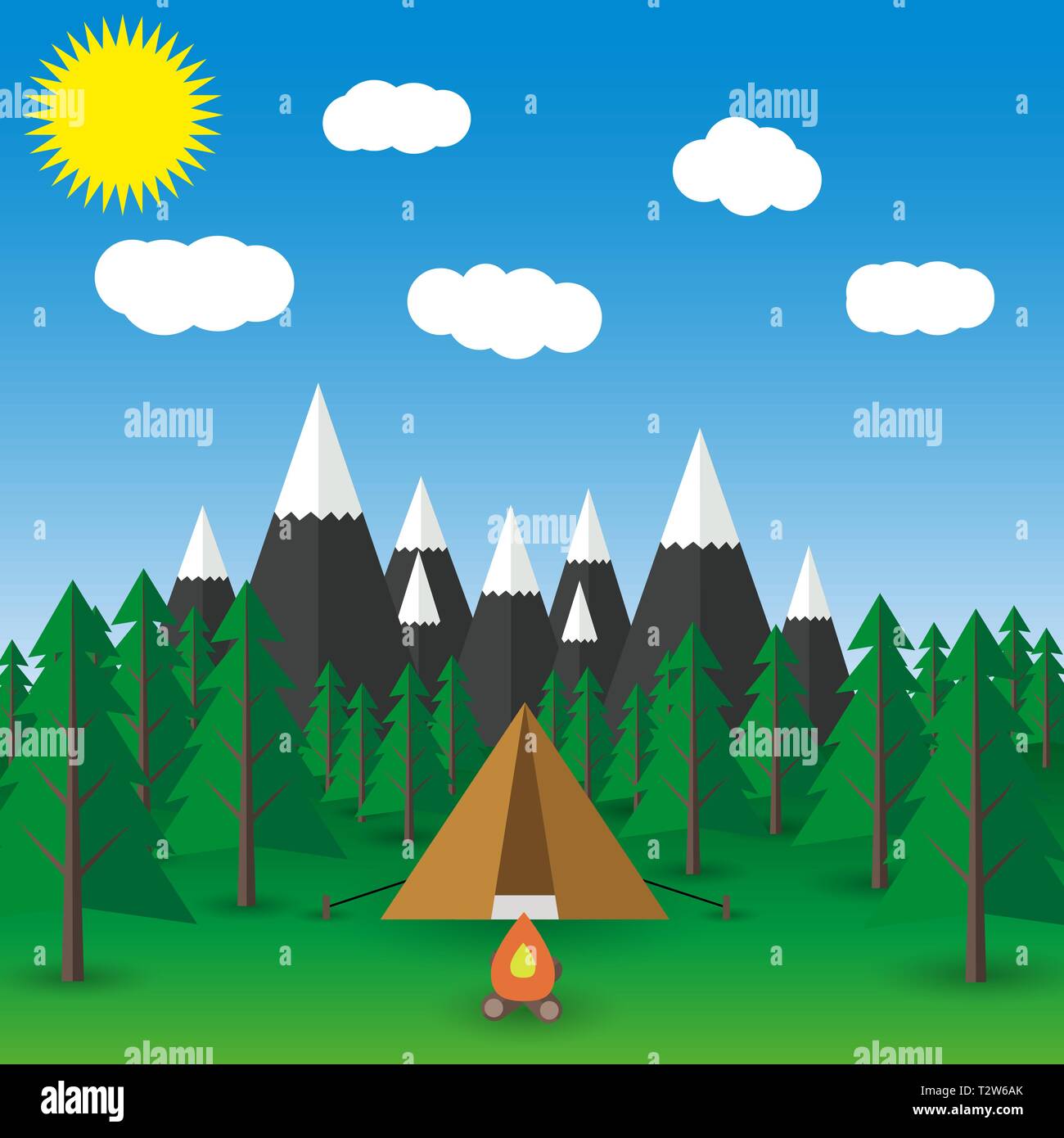 summer landscape. landscape in the mountains Vector flat illustration ...