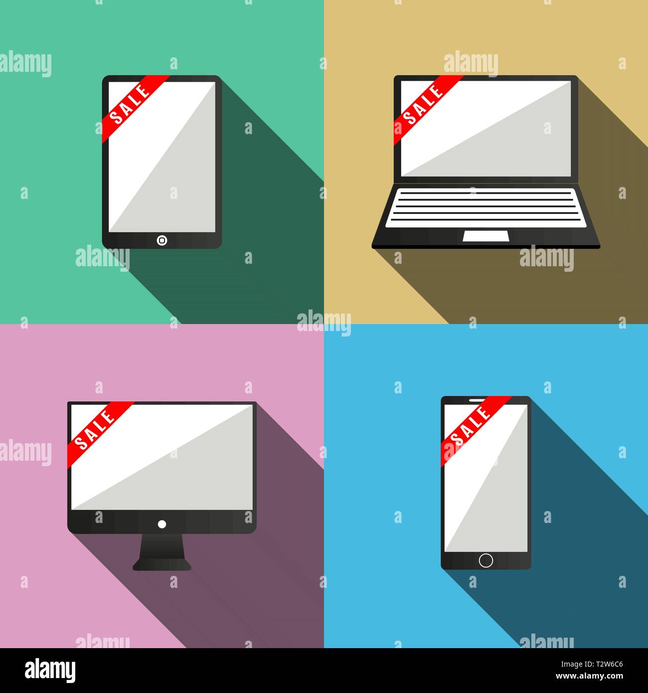 Monitor and tablet computer and mobile phone with ribbons. Vector Stock ...