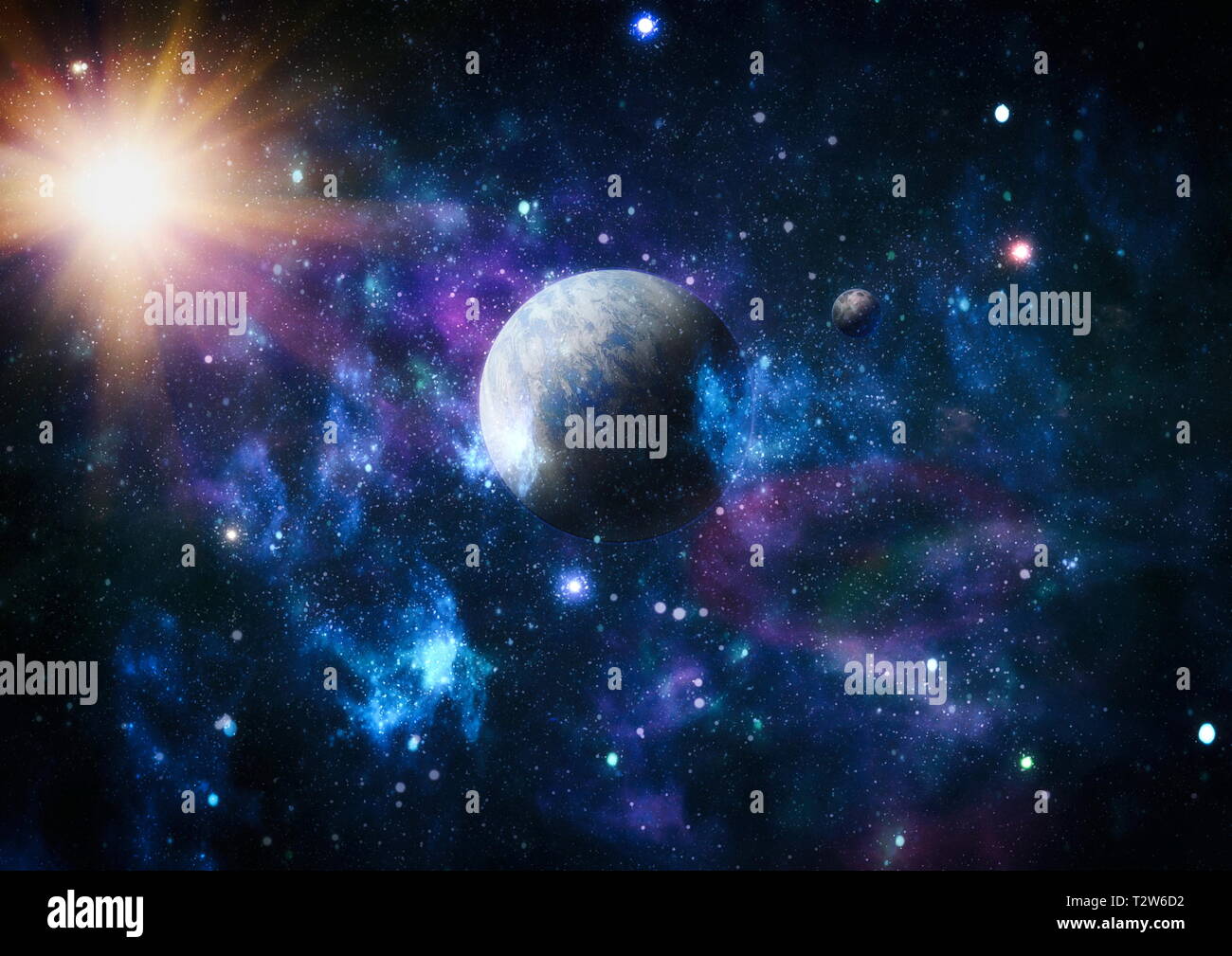 Stars of a planet and galaxy in a free space. Elements of this image ...