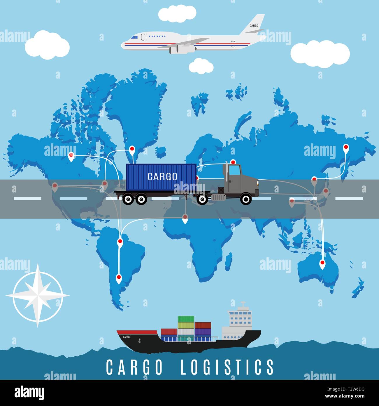 Vector flat global transportation concept map illustration Stock Vector ...