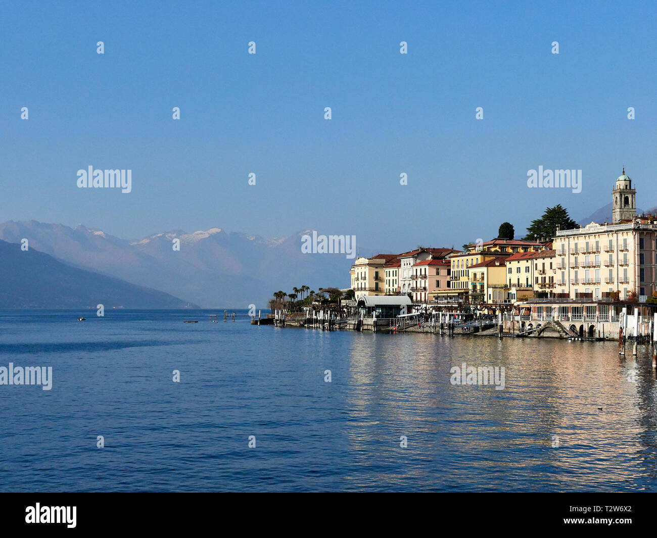 Bellagio Italy town in Lake Como during an afternoon of spring. Side ...