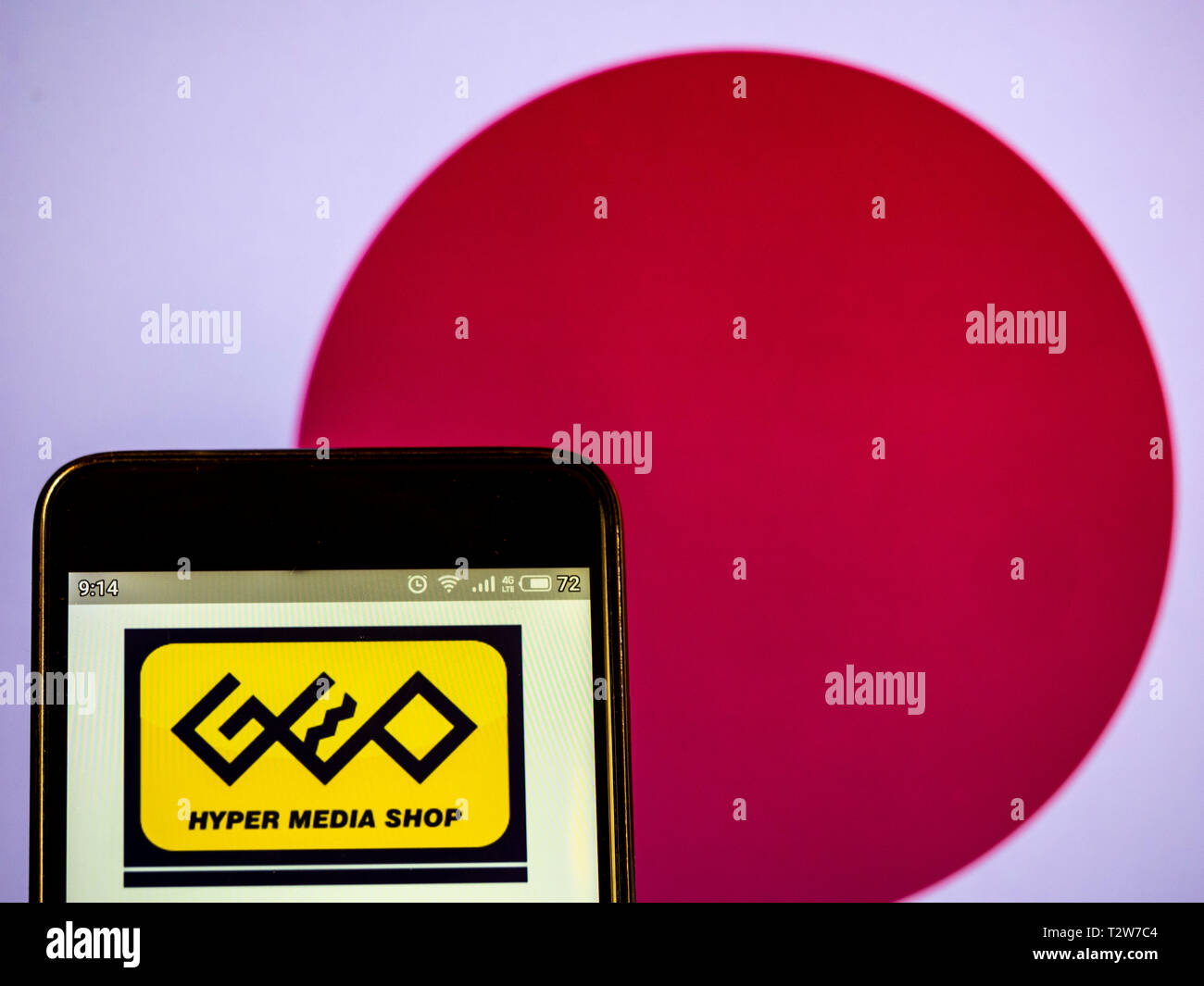 In this photo illustration a Geo Corporation logo seen displayed on a ...