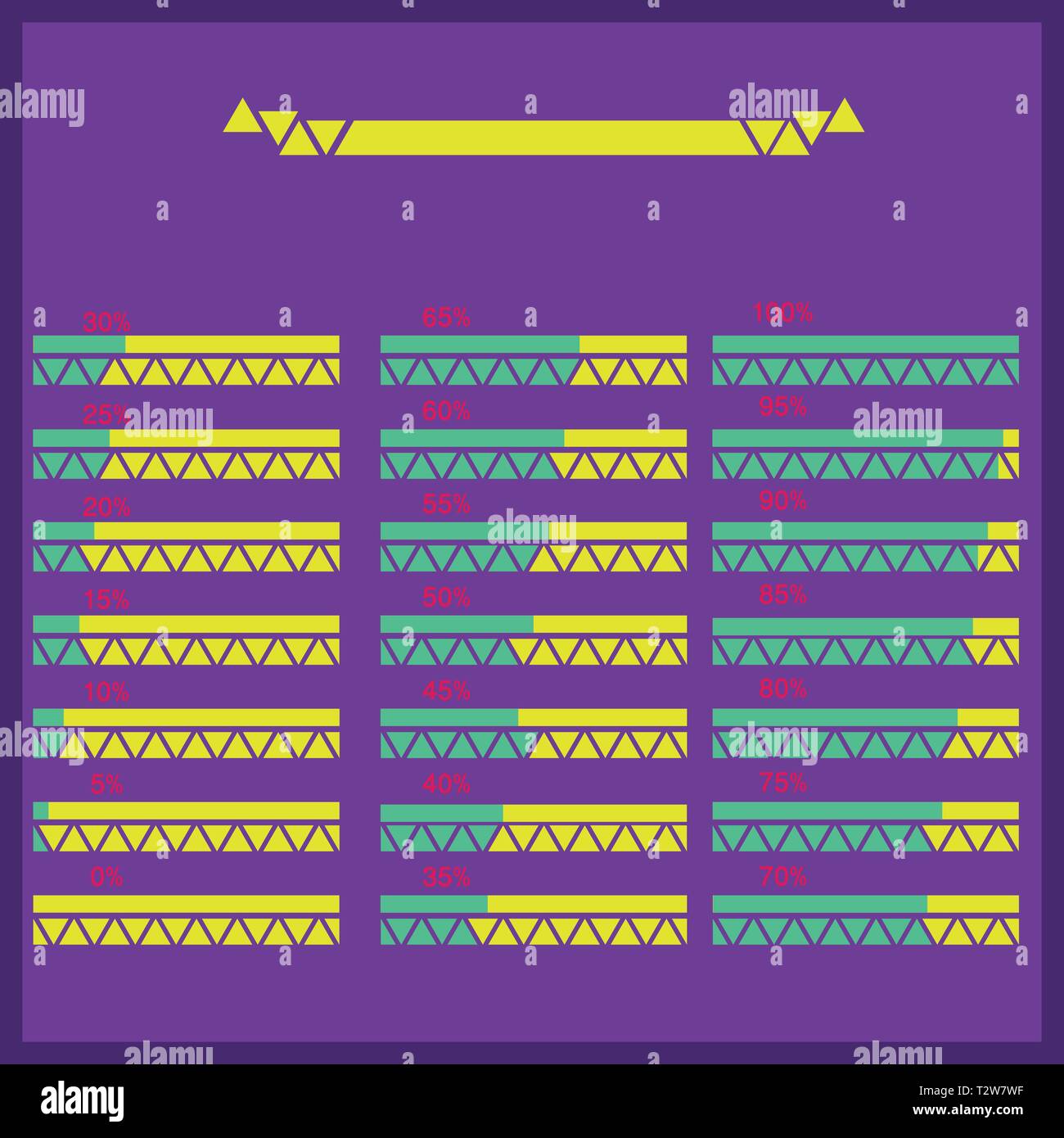 Set of progress bars with percentages on scale with triangles .Flat ...