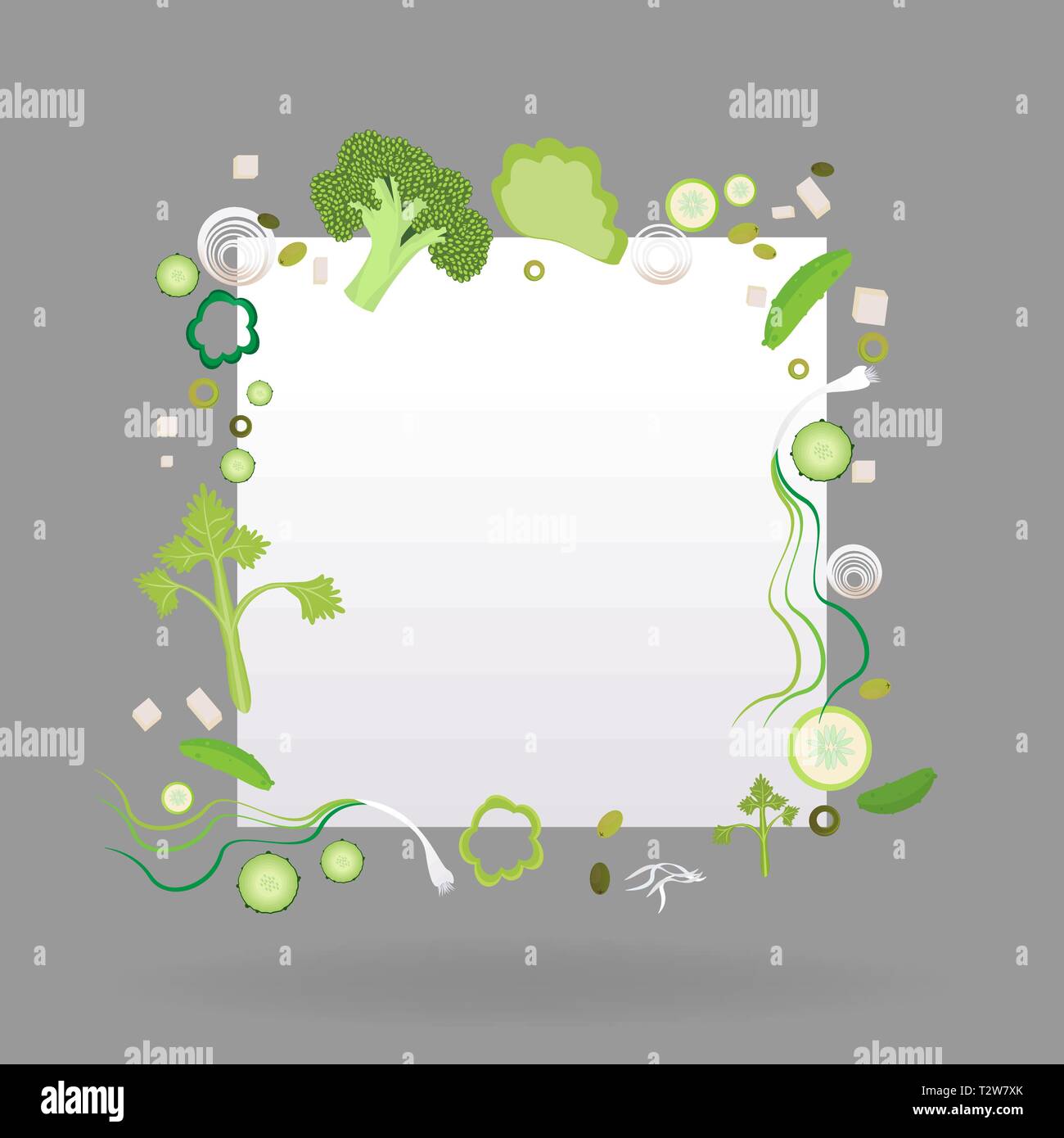 Vegetable square frame with paper label for web and print decoration ...