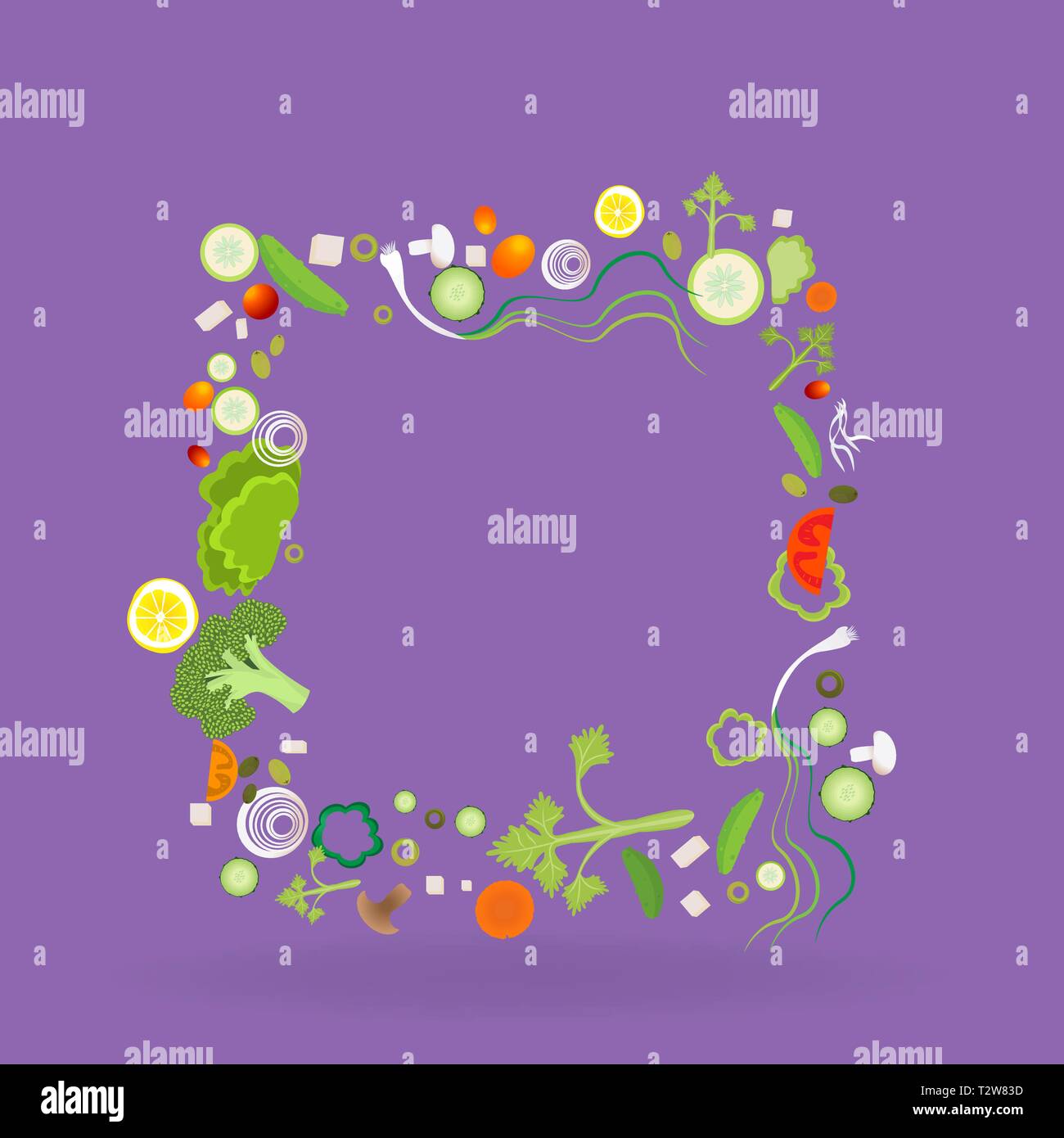 Vegetable square frame for web and print decoration vector illustration ...