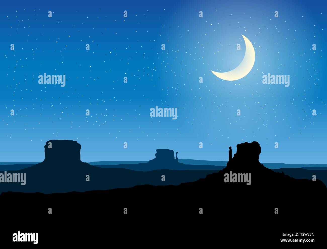 arizona rocks valley at night vector illustration Stock Vector Image ...