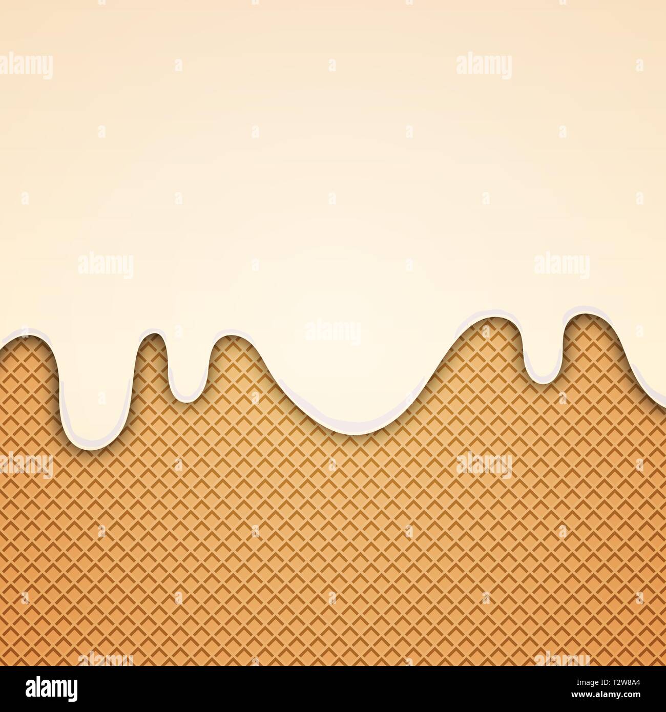 Wafer and flowing white chocolate, cream or yogurt - vector background ...