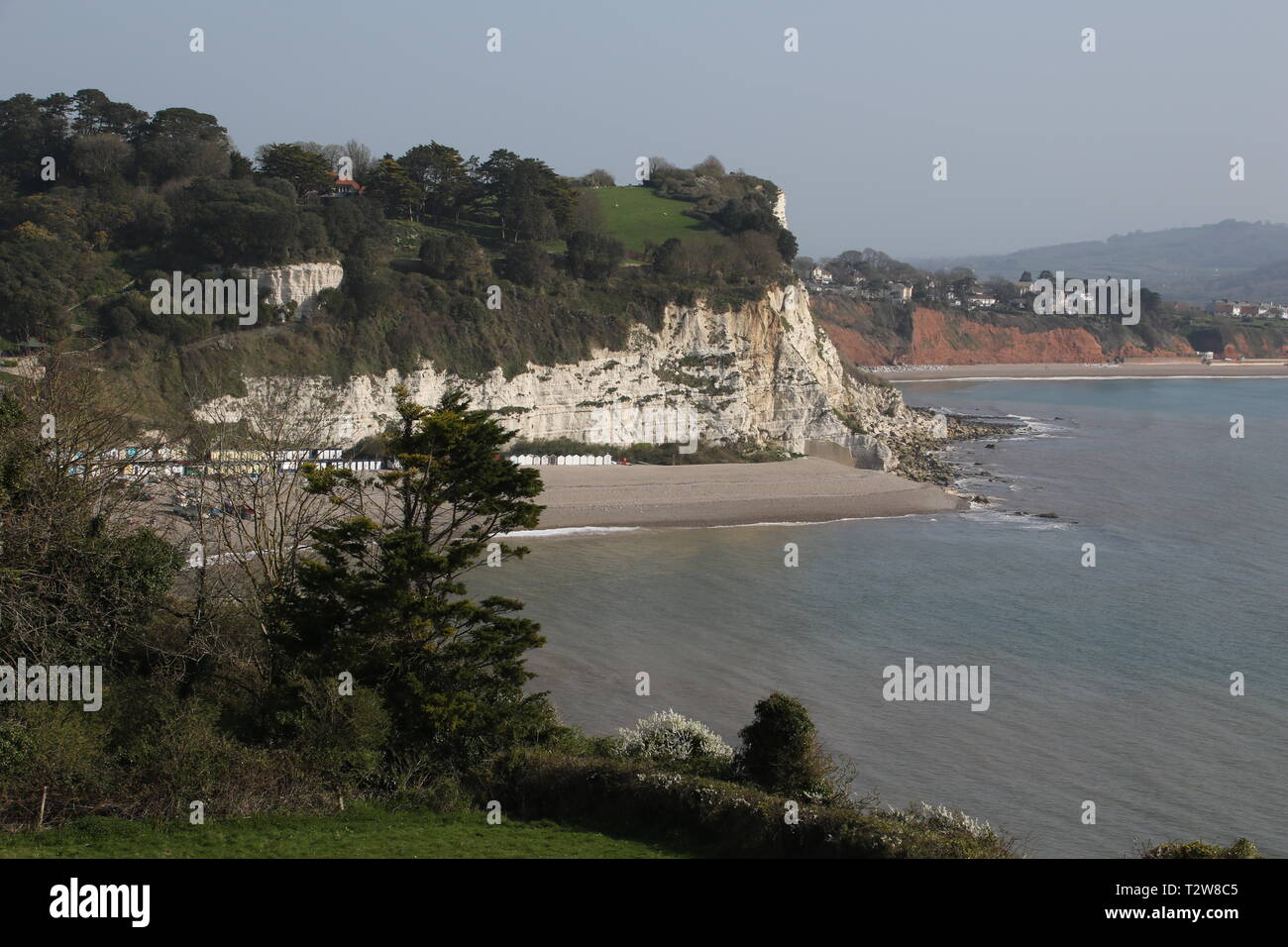 cliffs and beach on the south west coastal path at Beer, Devon Stock ...