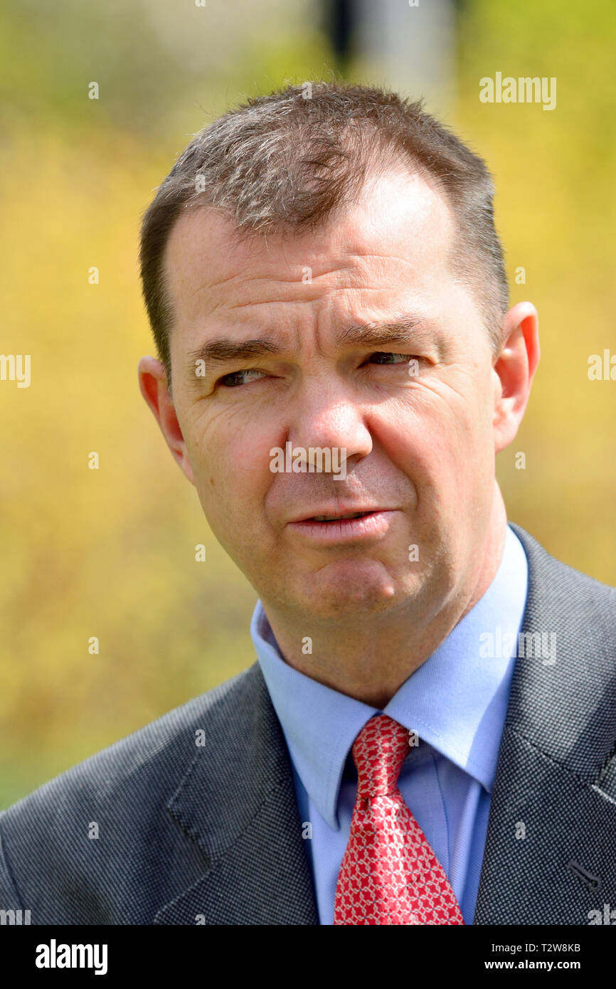 Guy Opperman MP (Con: Hexham) on College Green, Westminster, April 2019 ...