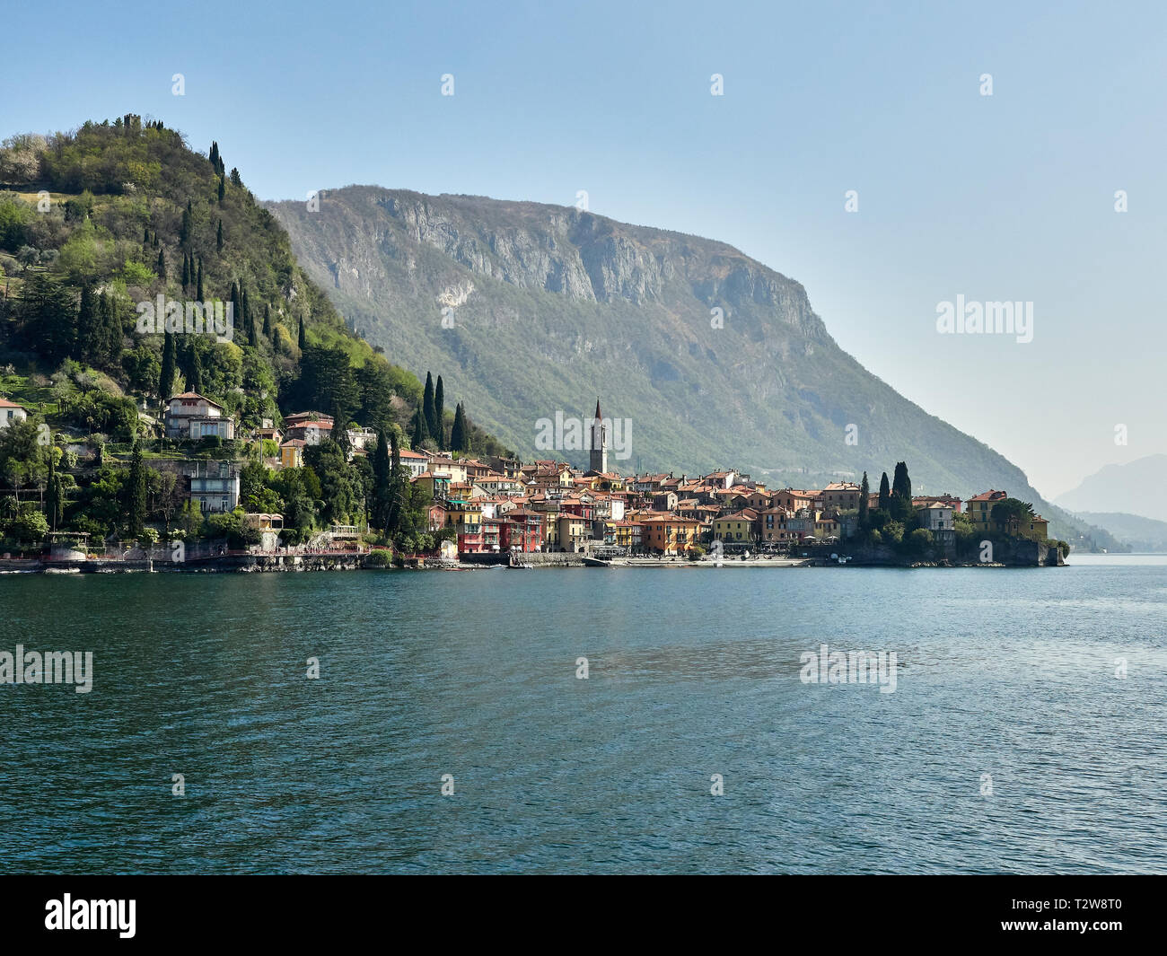 Varenna Italy Landscape side view at Lake Como. Spring morning. Varenna ...