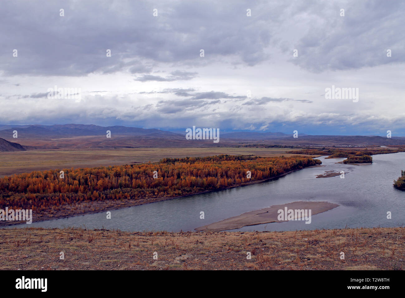 Yenisey River. Beautiful Siberian rivers. spring river and blue sky ...