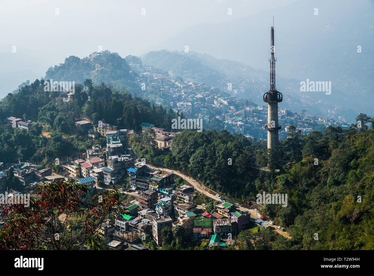 Gangtok city aerial view from high place in the Indian state of Sikkim ...