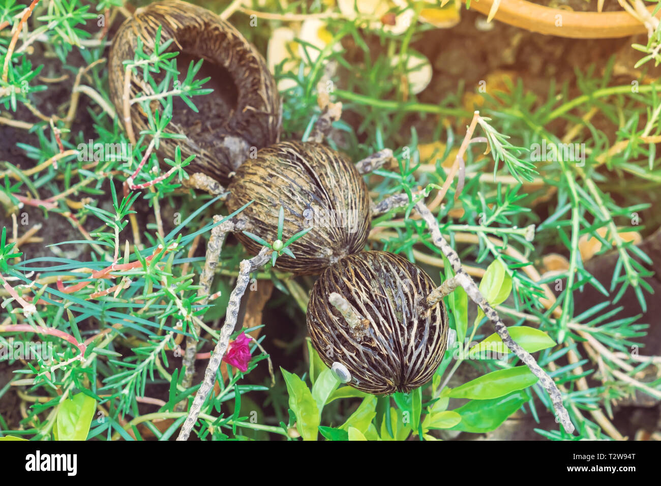 An artificial ant statue made from coconut, decorated on trees in the ...
