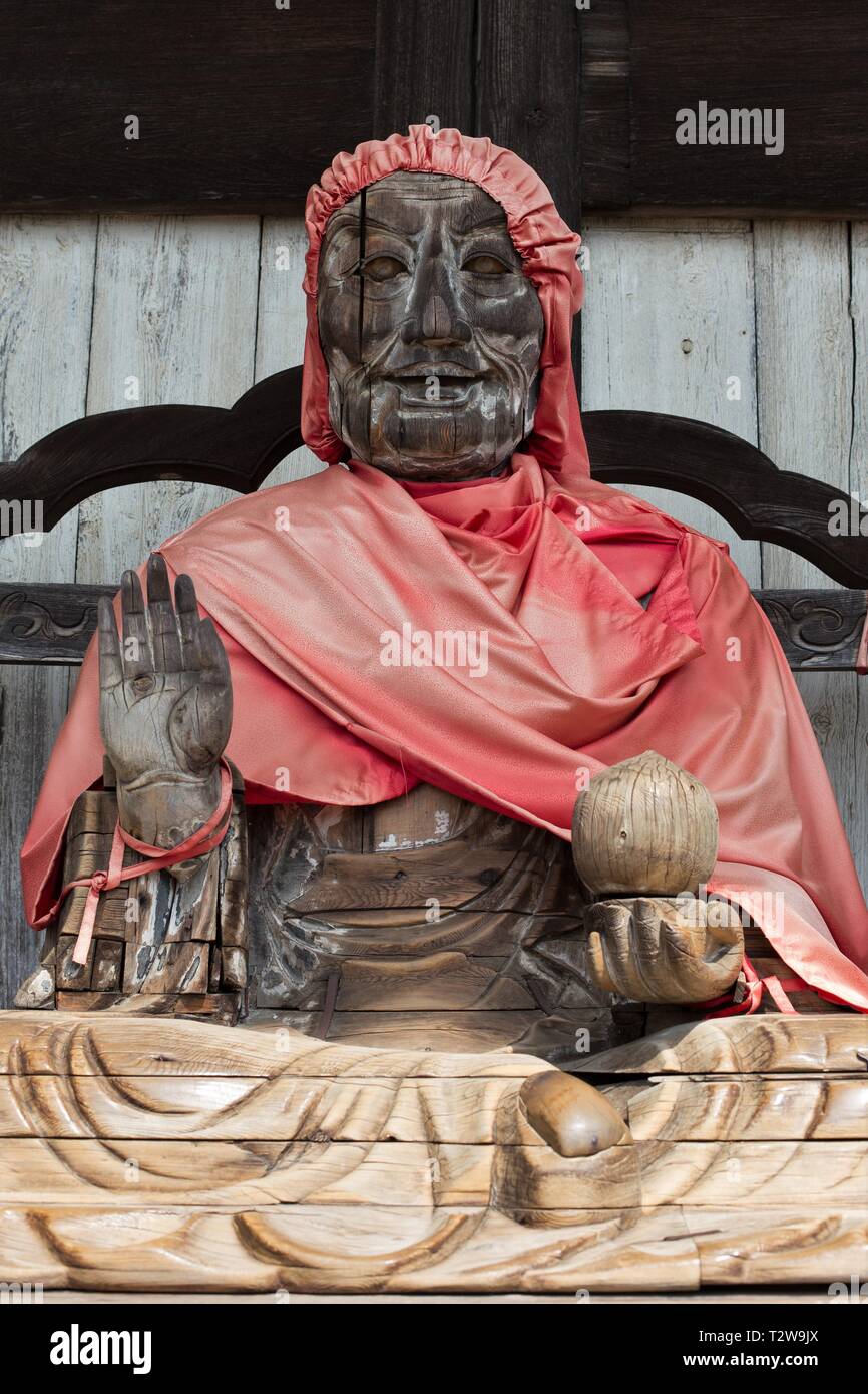 A statue of Binzuru (Pindola Bharadvaja) in front of Todai-ji Temple in ...