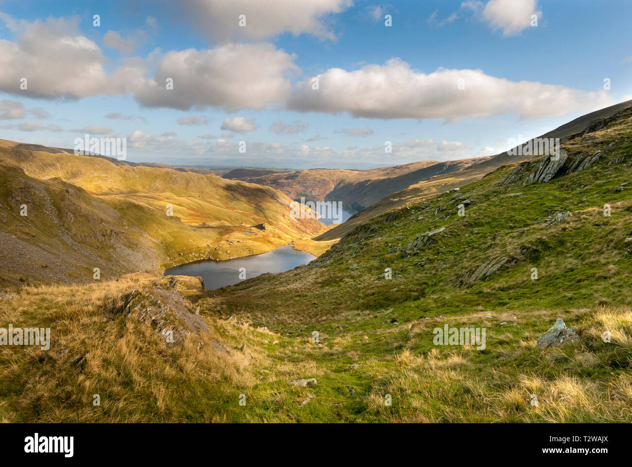 The view of Small water tarn and Haweswater reservoir with Piot crag to ...
