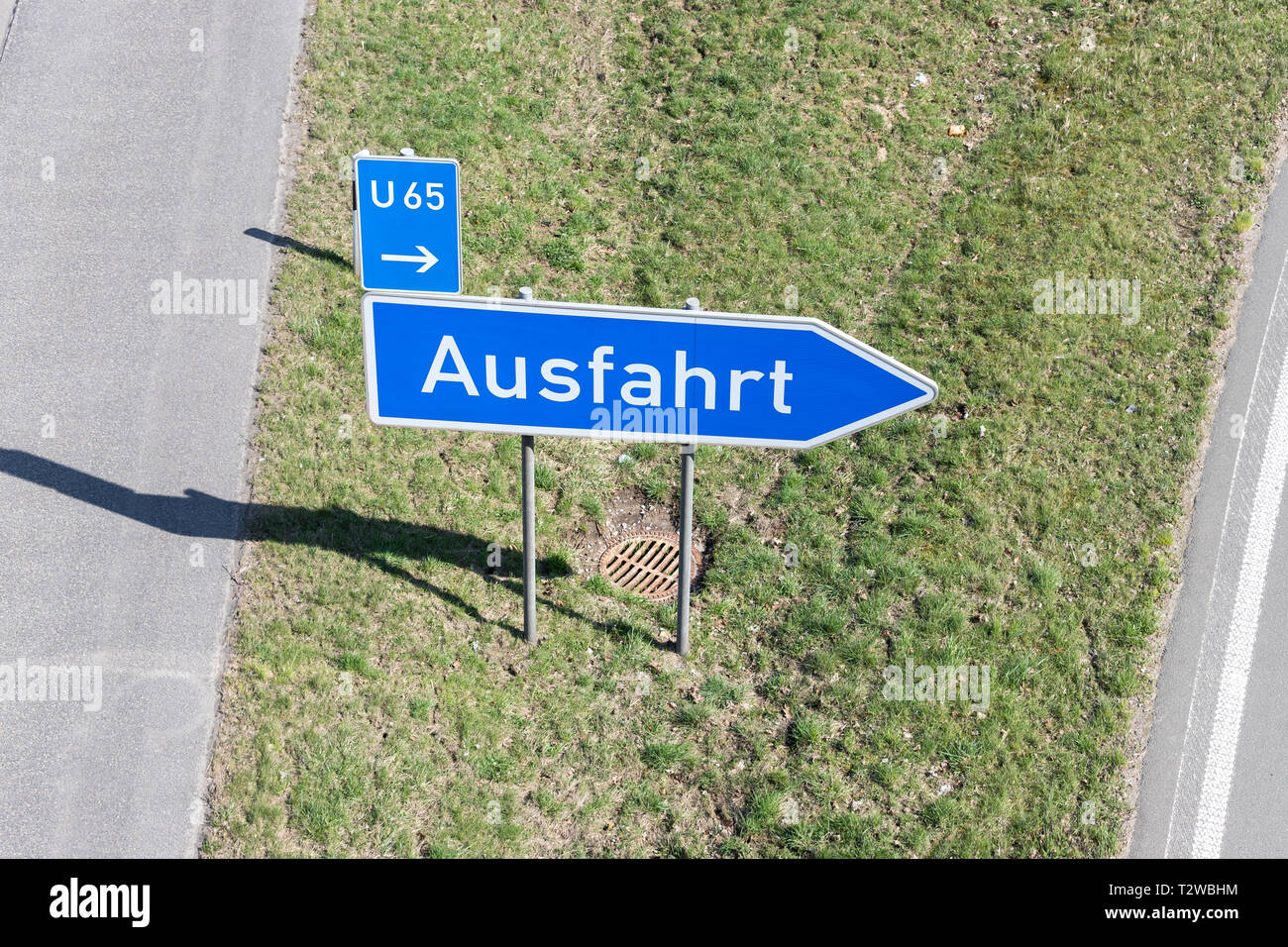 German road sign: motorway exit Stock Photo - Alamy