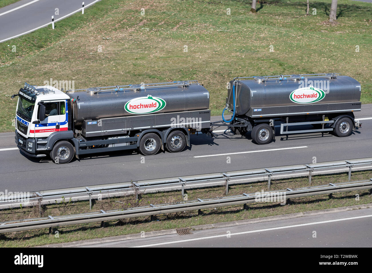 Hochwald milk truck on German motorway Stock Photo - Alamy