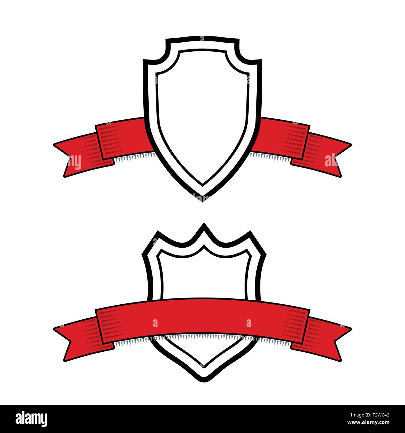 Vintage shields set with red ribbons, isolated design elements Stock ...