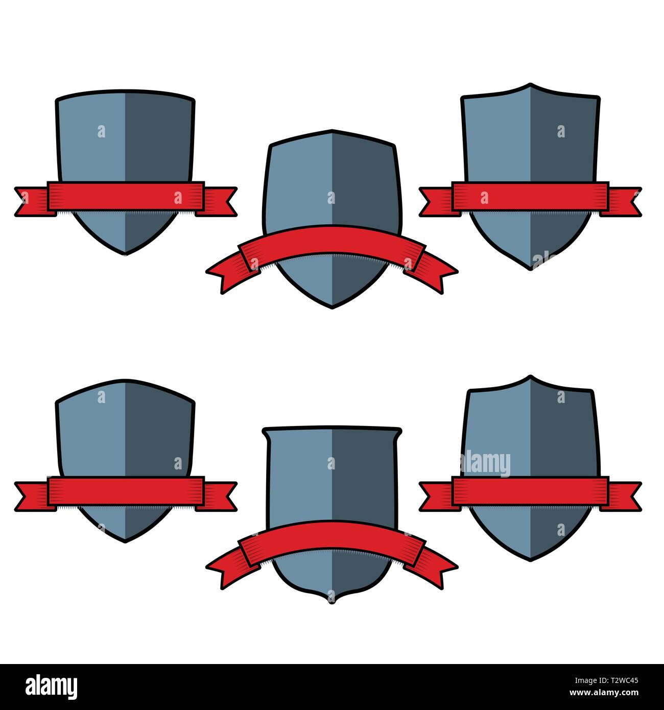 Vintage shields set with red ribbons, isolated design elements Stock ...