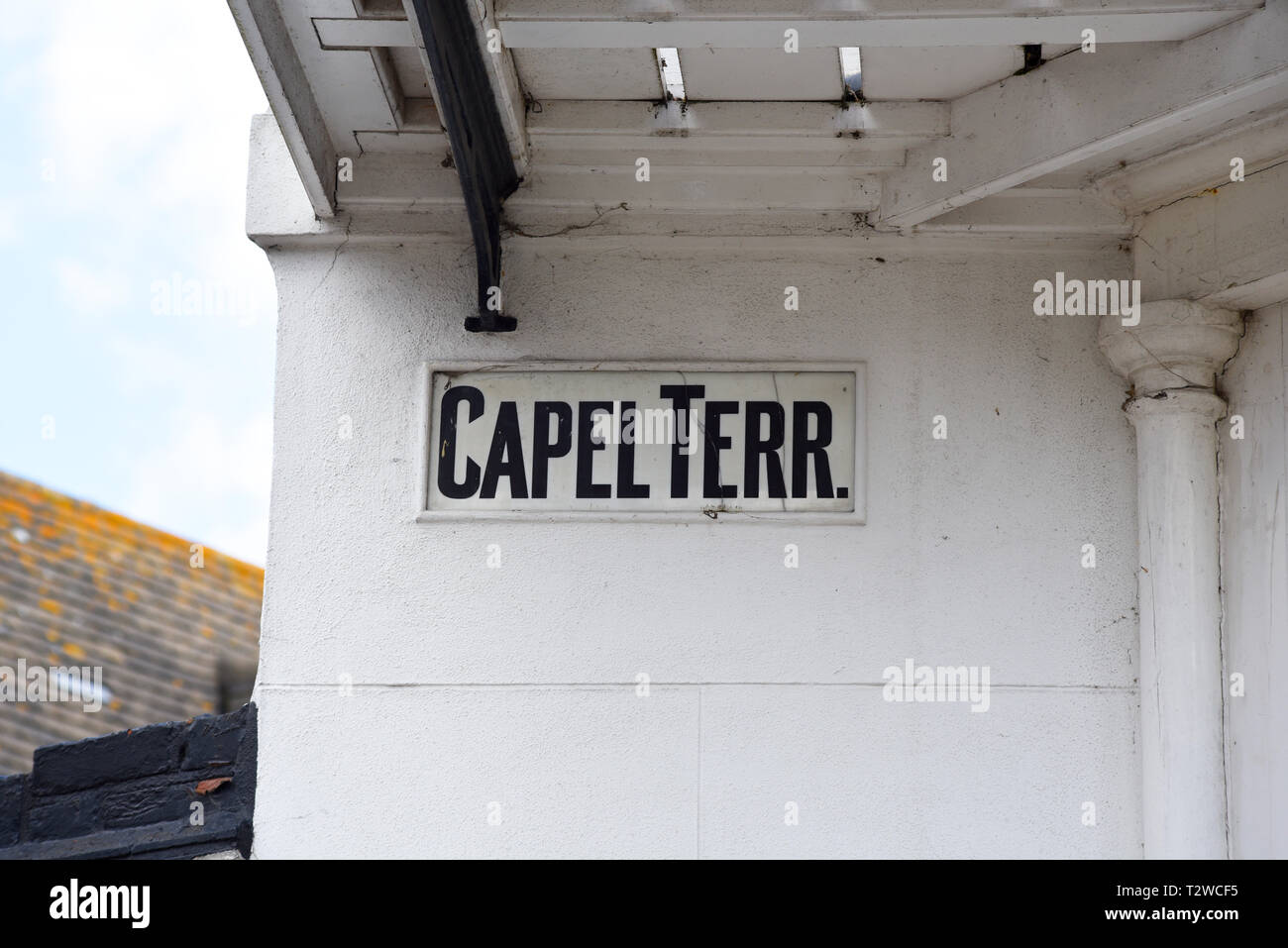 Capel Terrace, Southend on Sea, Essex, UK street sign. Road sign. Old ...