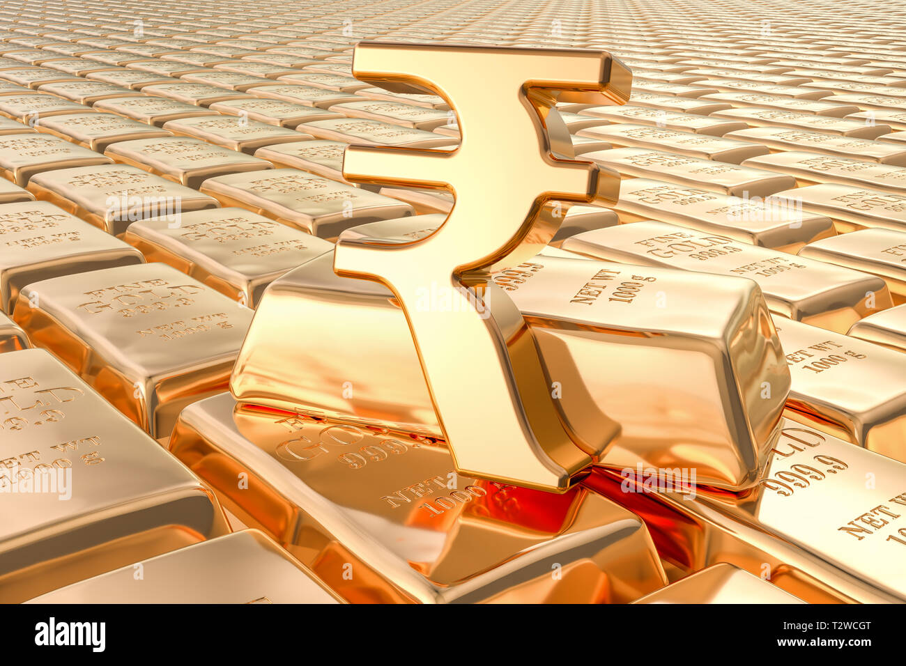 Background from gold ingots with rupee symbol, 3D rendering Stock Photo ...