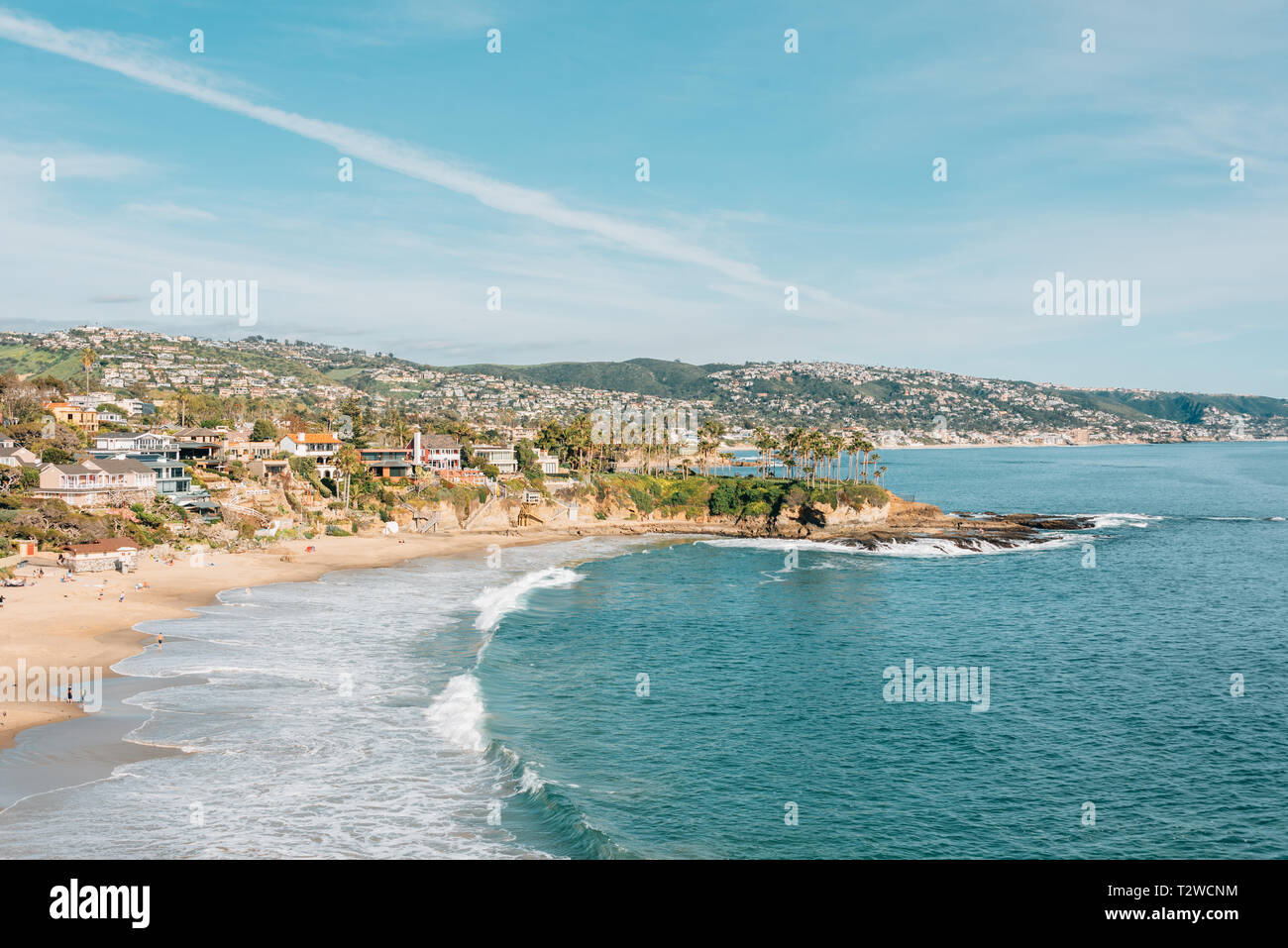 View of beach and cliffs at Crescent Bay, from Crescent Bay Point Park ...