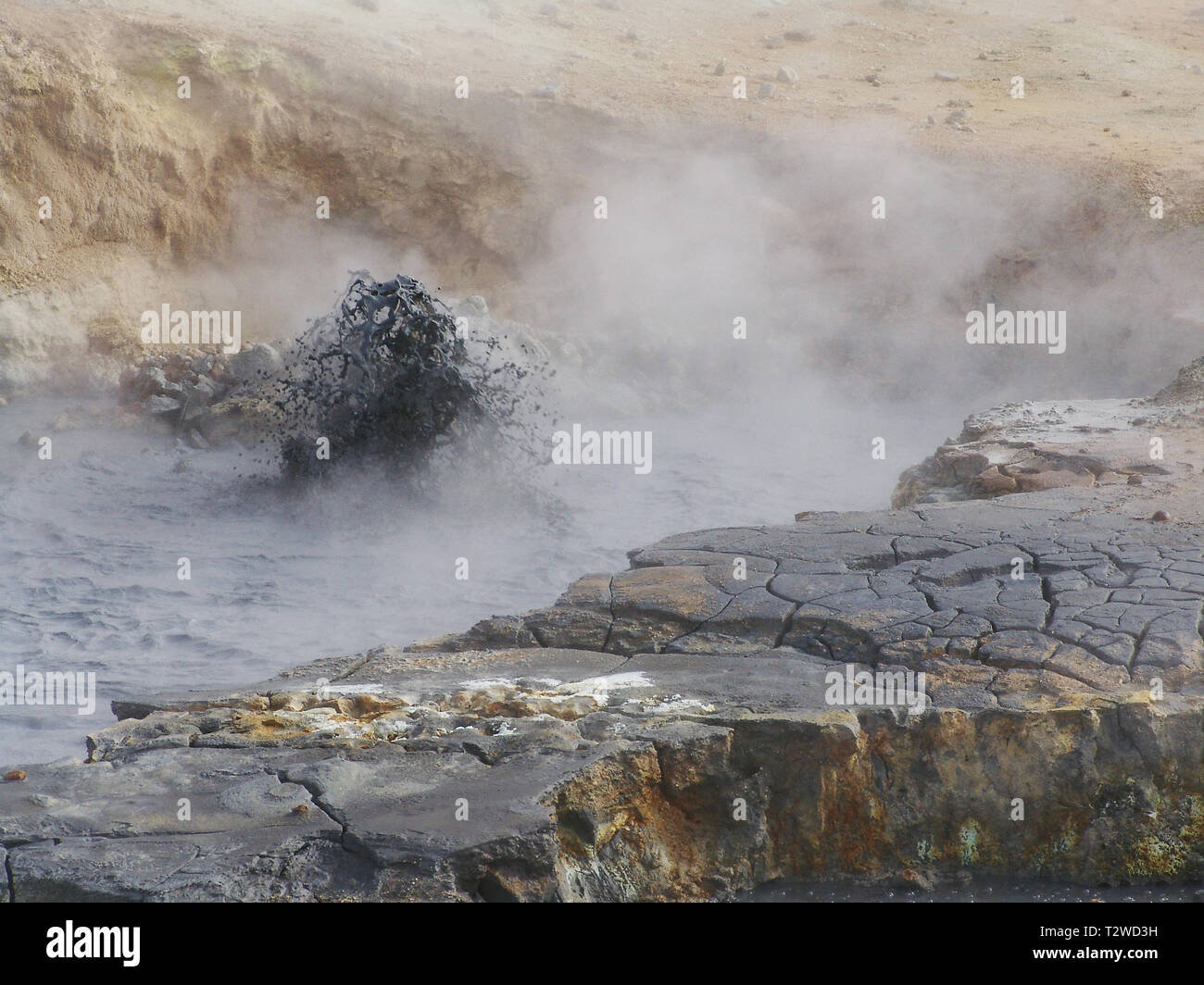 hot mud volcano on island Stock Photo - Alamy