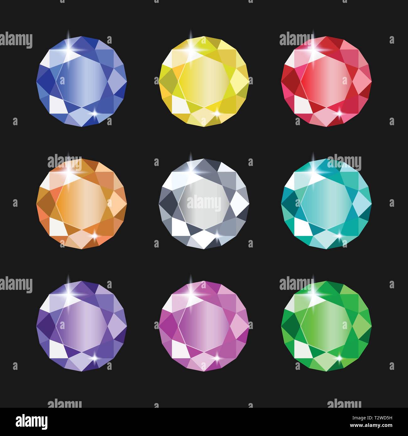 set of round jewels of different colors. Gemstones for design. Gems ...