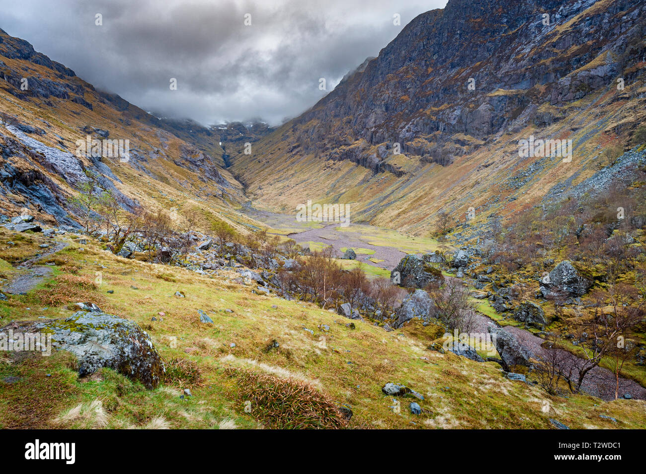 Coire Gabhail the Lost Valley in Bidean nam Bian mountain massif to the ...
