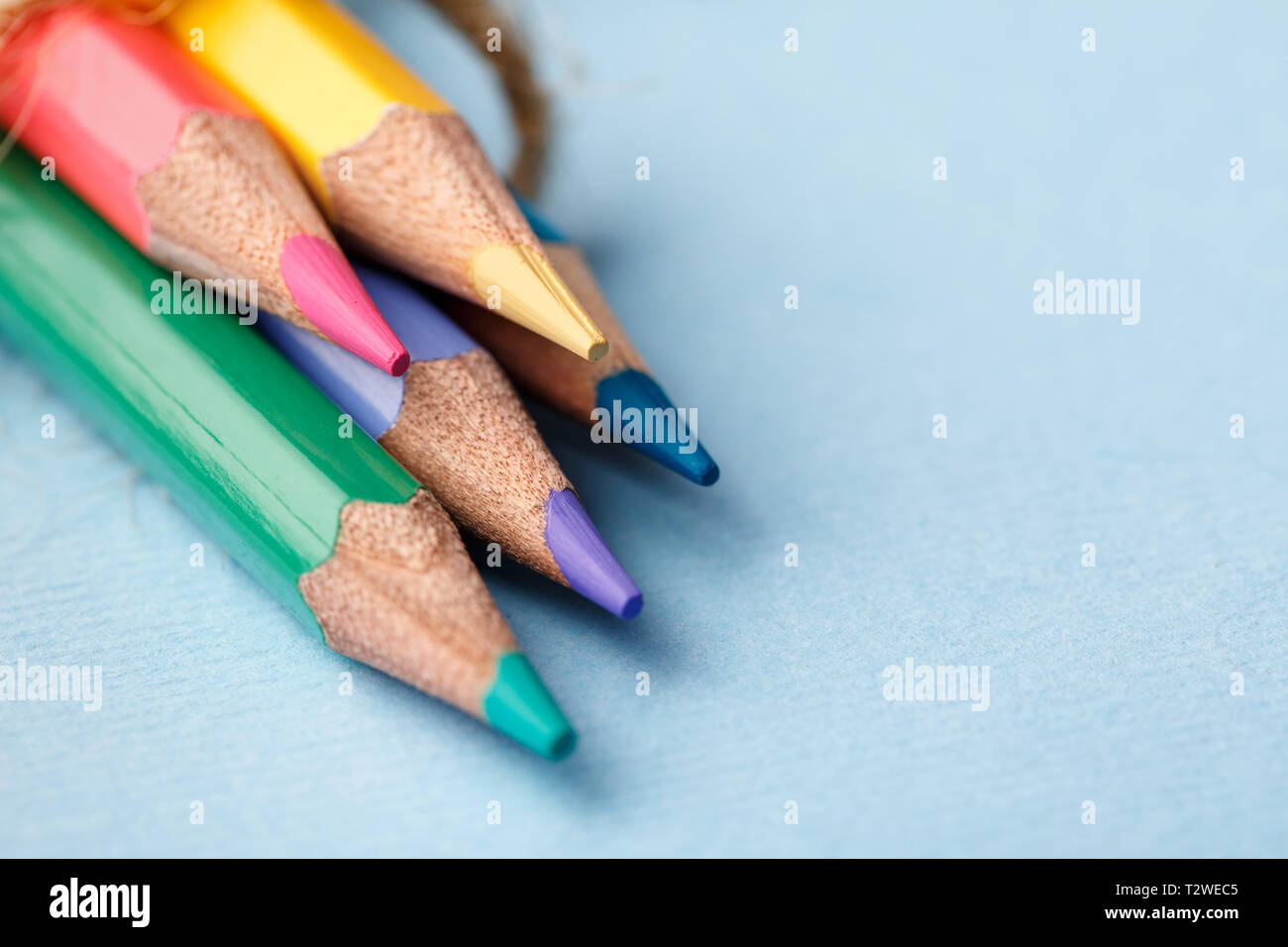 Bright color palette of crayons on the table. Drawing with pencils ...