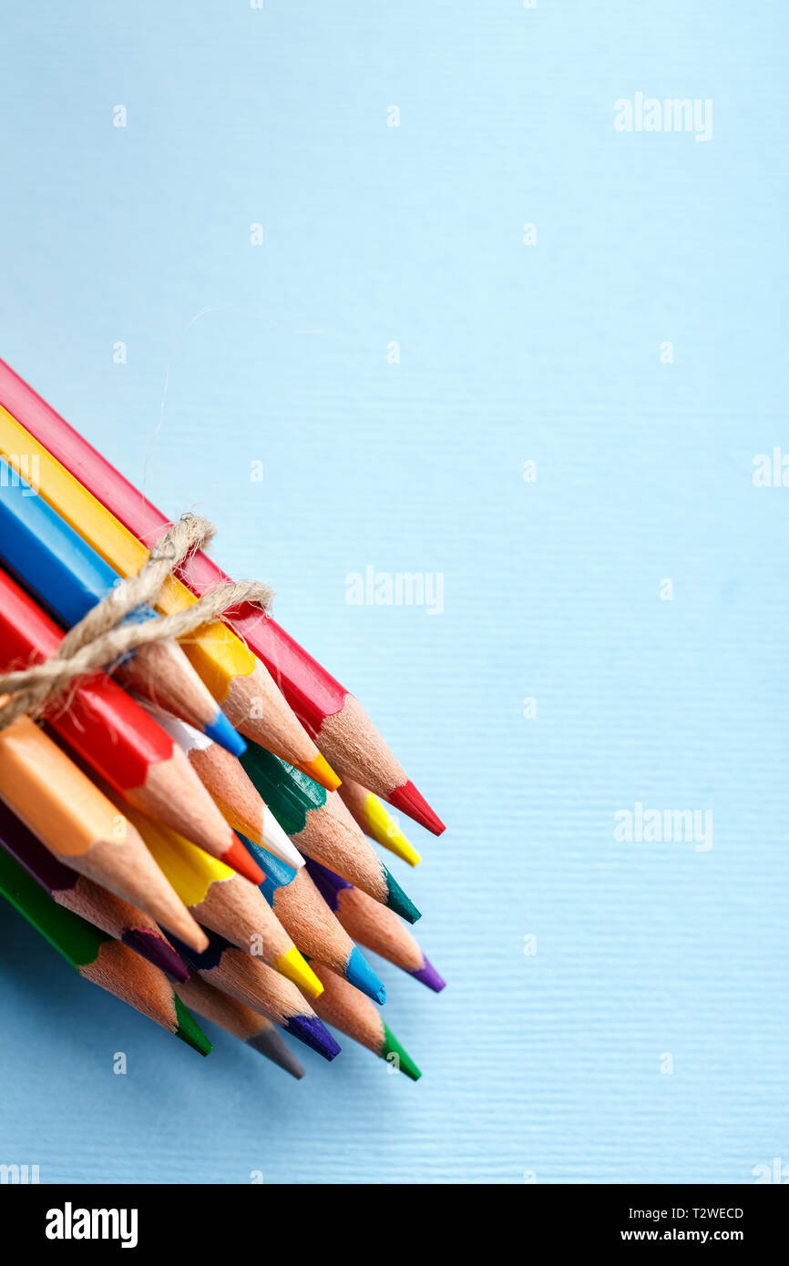 The group of pencils is connected by a rope. Education concept Stock ...