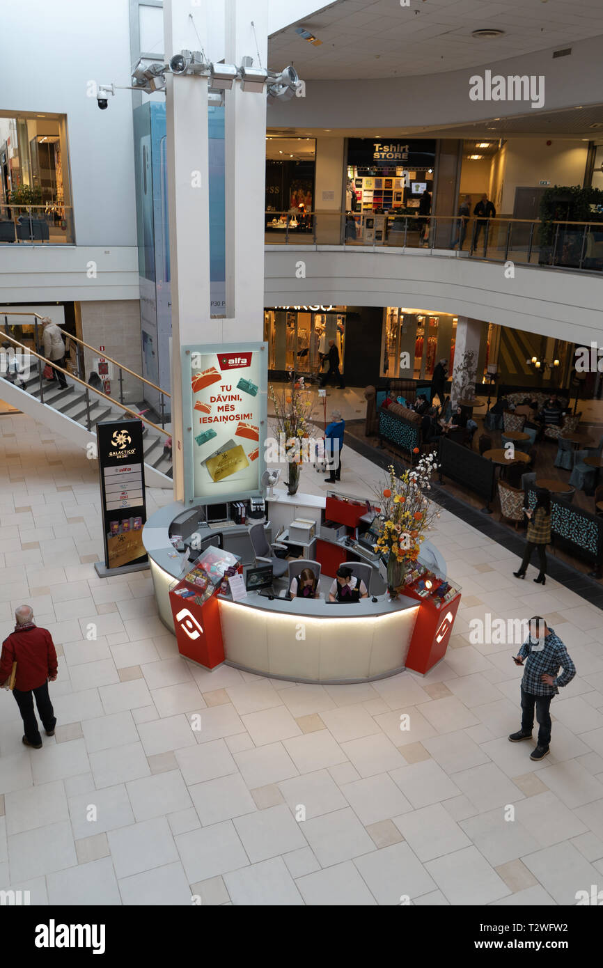 RIGA, LATVIA - APRIL 4, 2019: Alfa shopping centre in Julga district ...