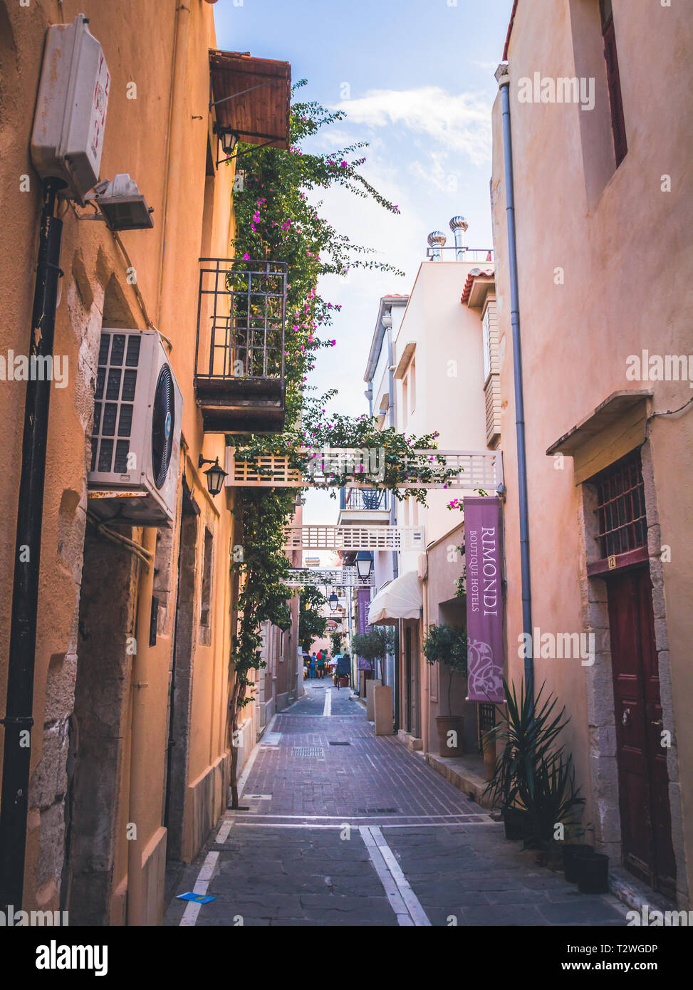 Rethymno town in Crete island, Greek island. Colorful narrow streets ...