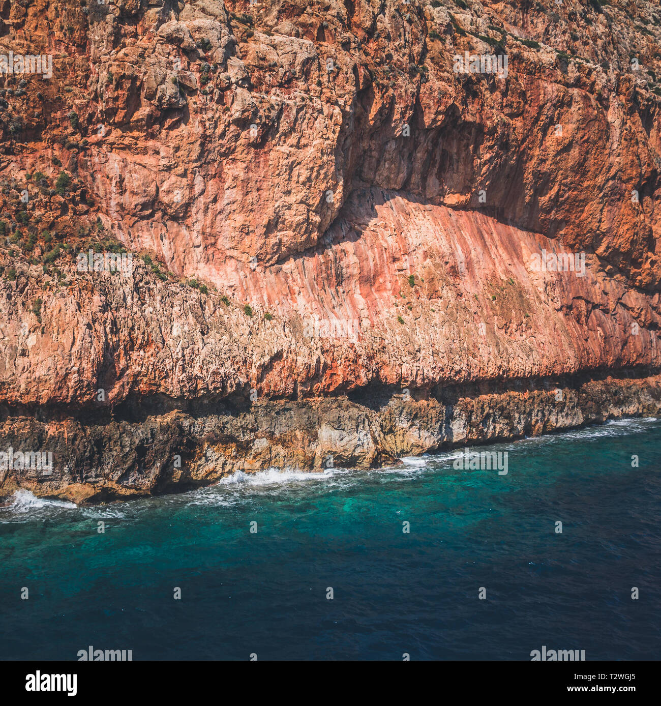 Coastline of western part of Crete. Visible line of rising island level ...