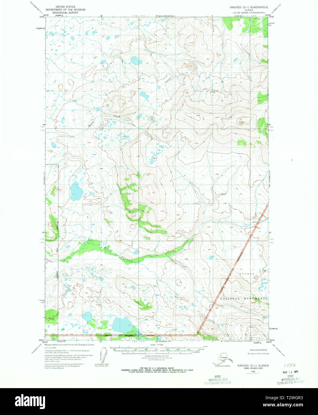 USGS TOPO Map Alaska AK Naknek D-1 358011 1951 63360 Restoration Stock ...