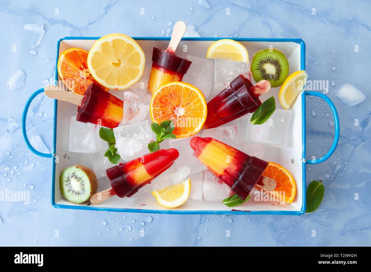 Fruity colorful ice popsicles with a variety of fresh fruits Stock ...