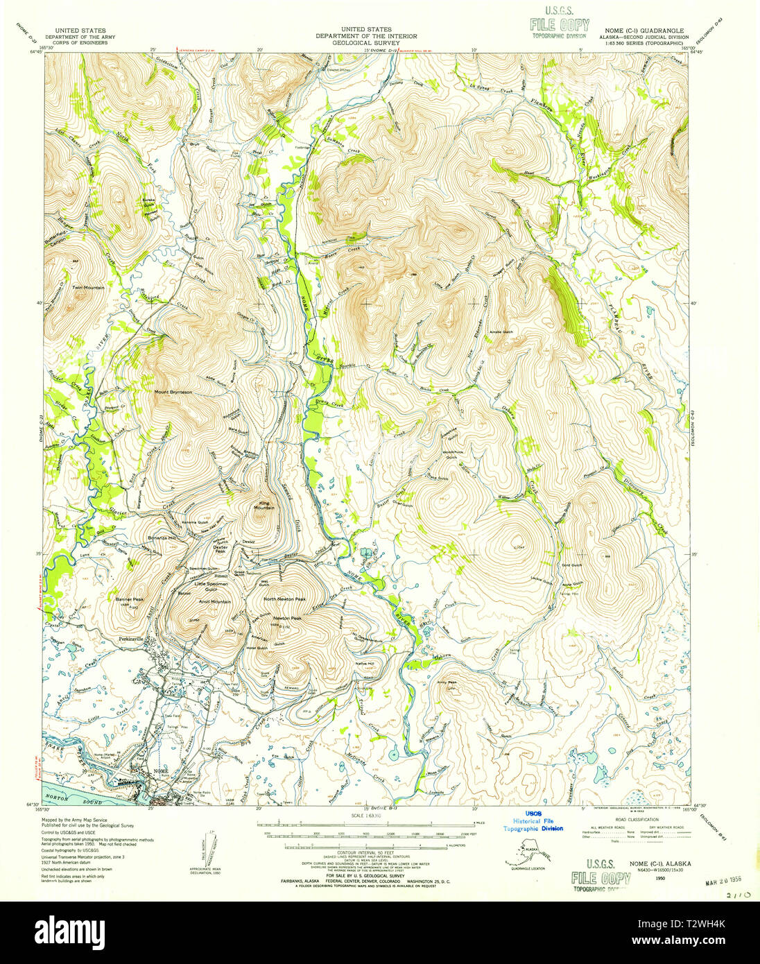 USGS TOPO Map Alaska AK Nome C-1 358059 1950 63360 Restoration Stock ...