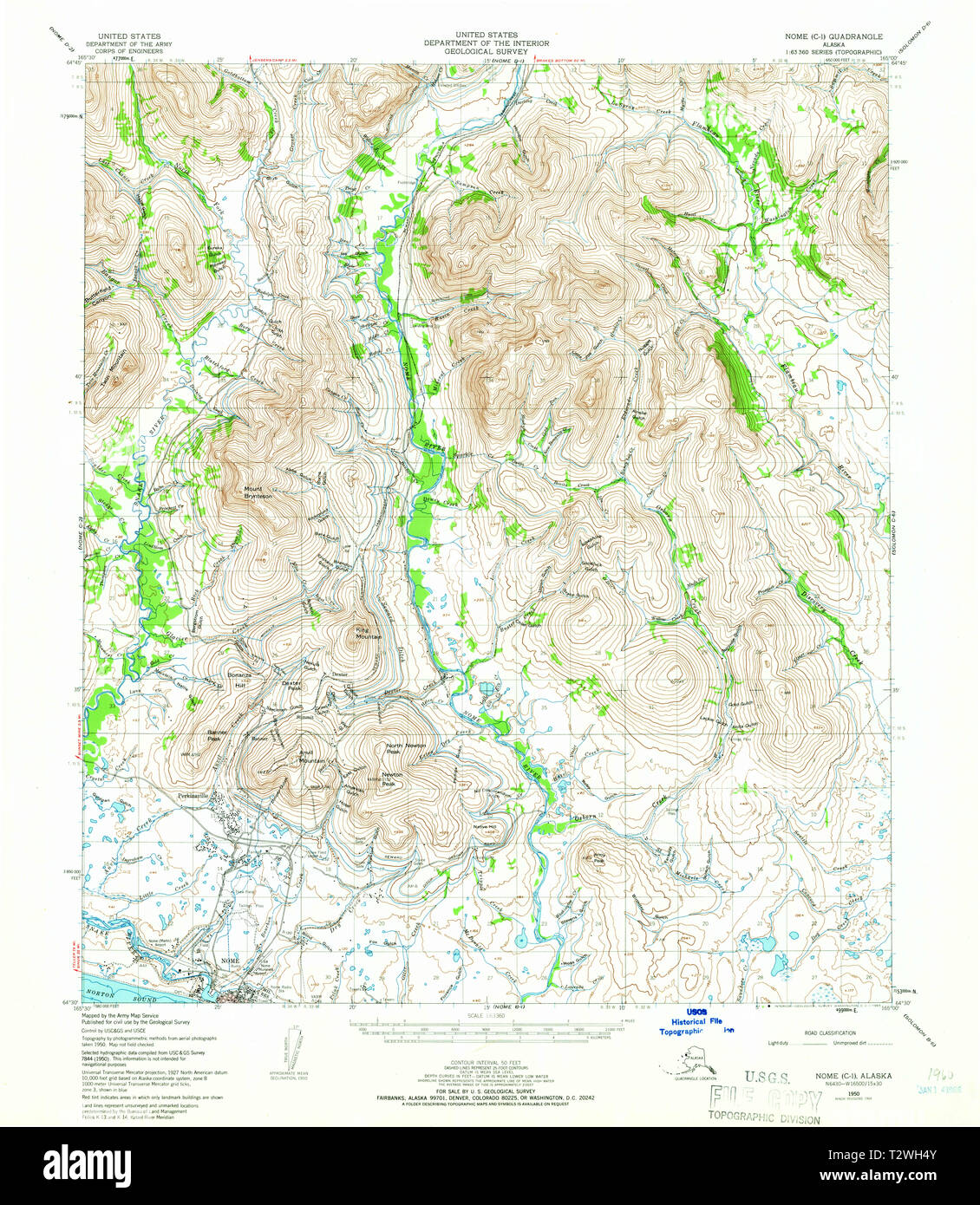 USGS TOPO Map Alaska AK Nome C-1 358060 1950 63360 Restoration Stock ...