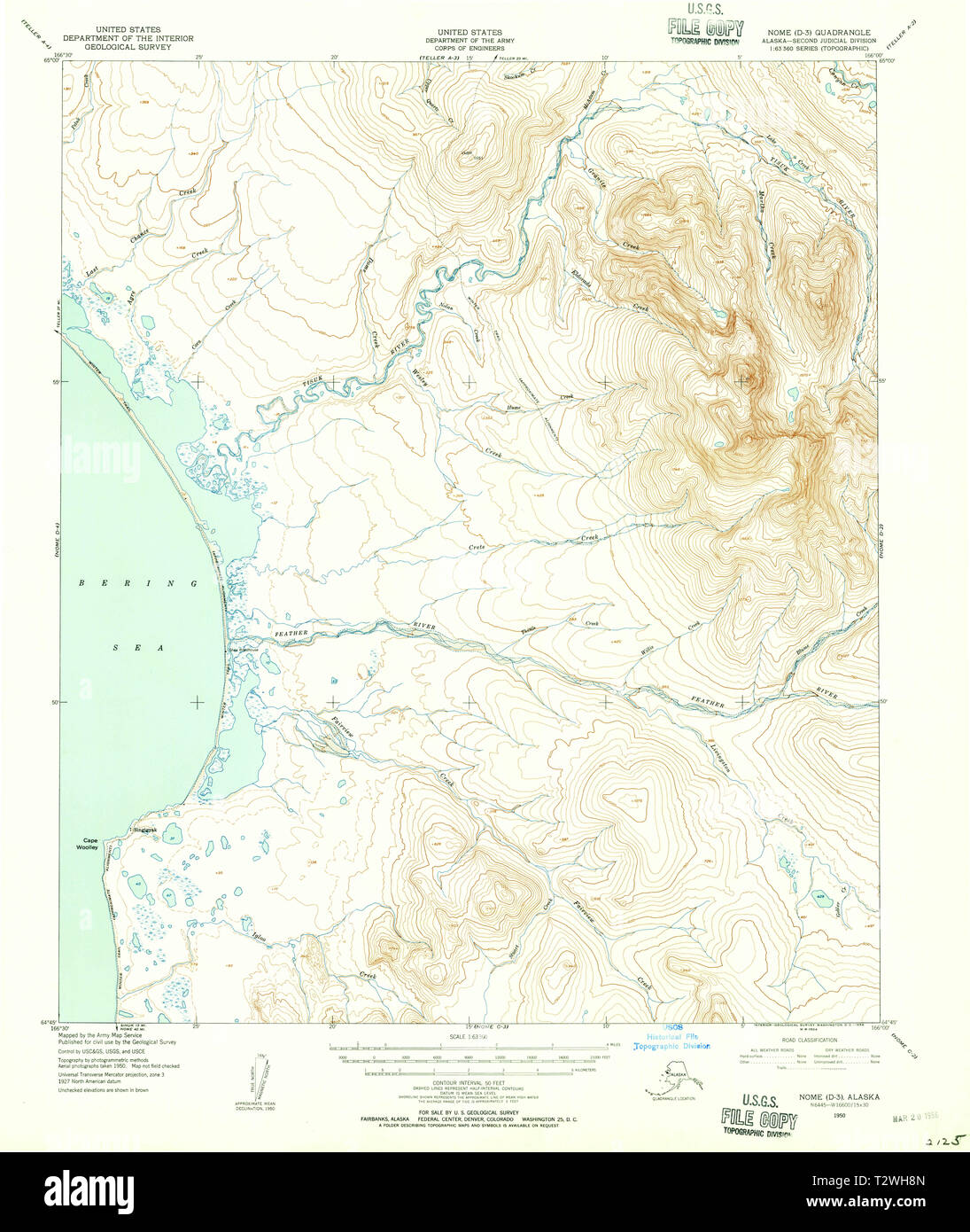 USGS TOPO Map Alaska AK Nome D-3 358076 1950 63360 Restoration Stock ...