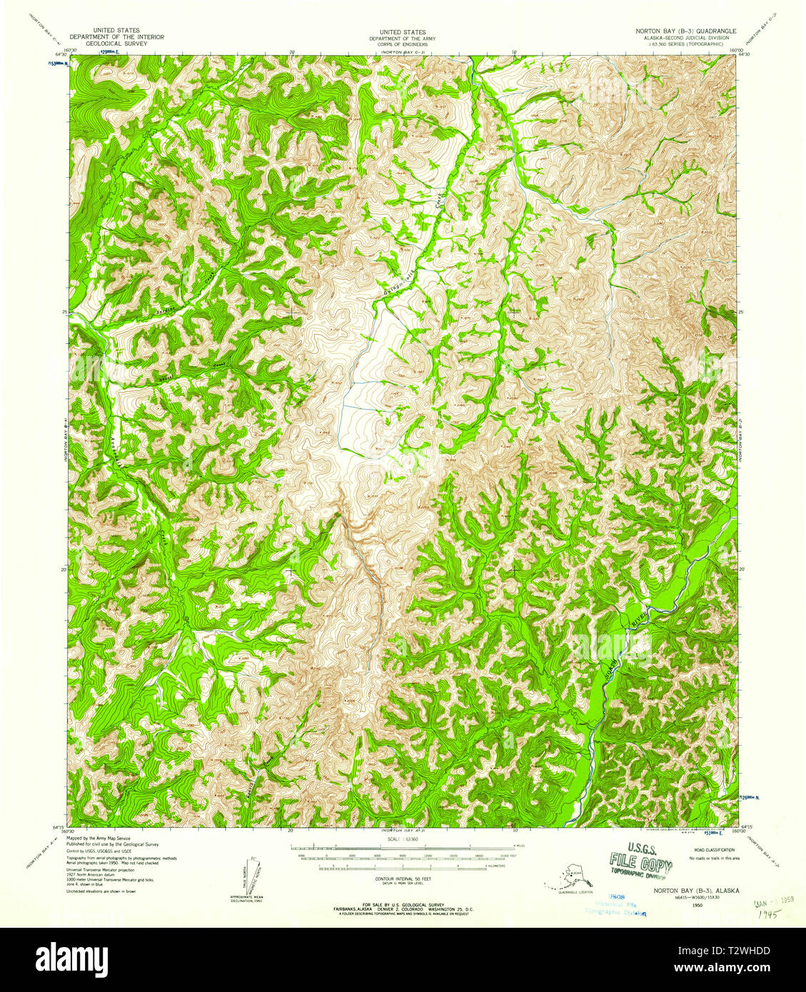 USGS TOPO Map Alaska AK Norton Bay B-3 358091 1950 63360 Restoration ...