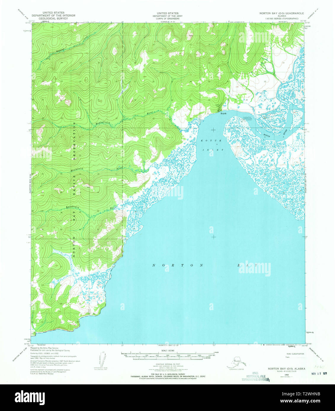 USGS TOPO Map Alaska AK Norton Bay D-5 358120 1950 63360 Restoration ...