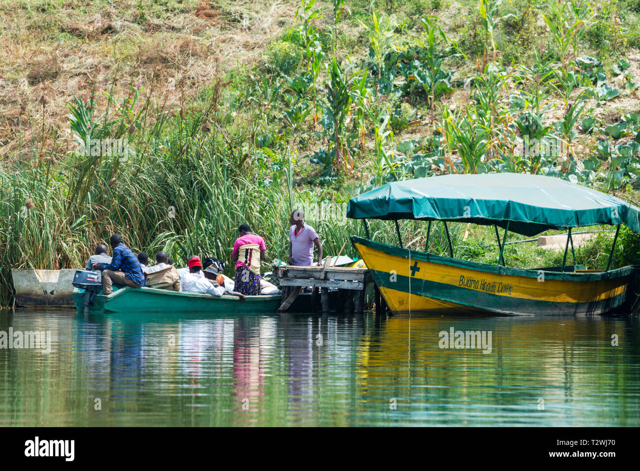 Local people on board boat waiting to be ferried across lake on Lake ...