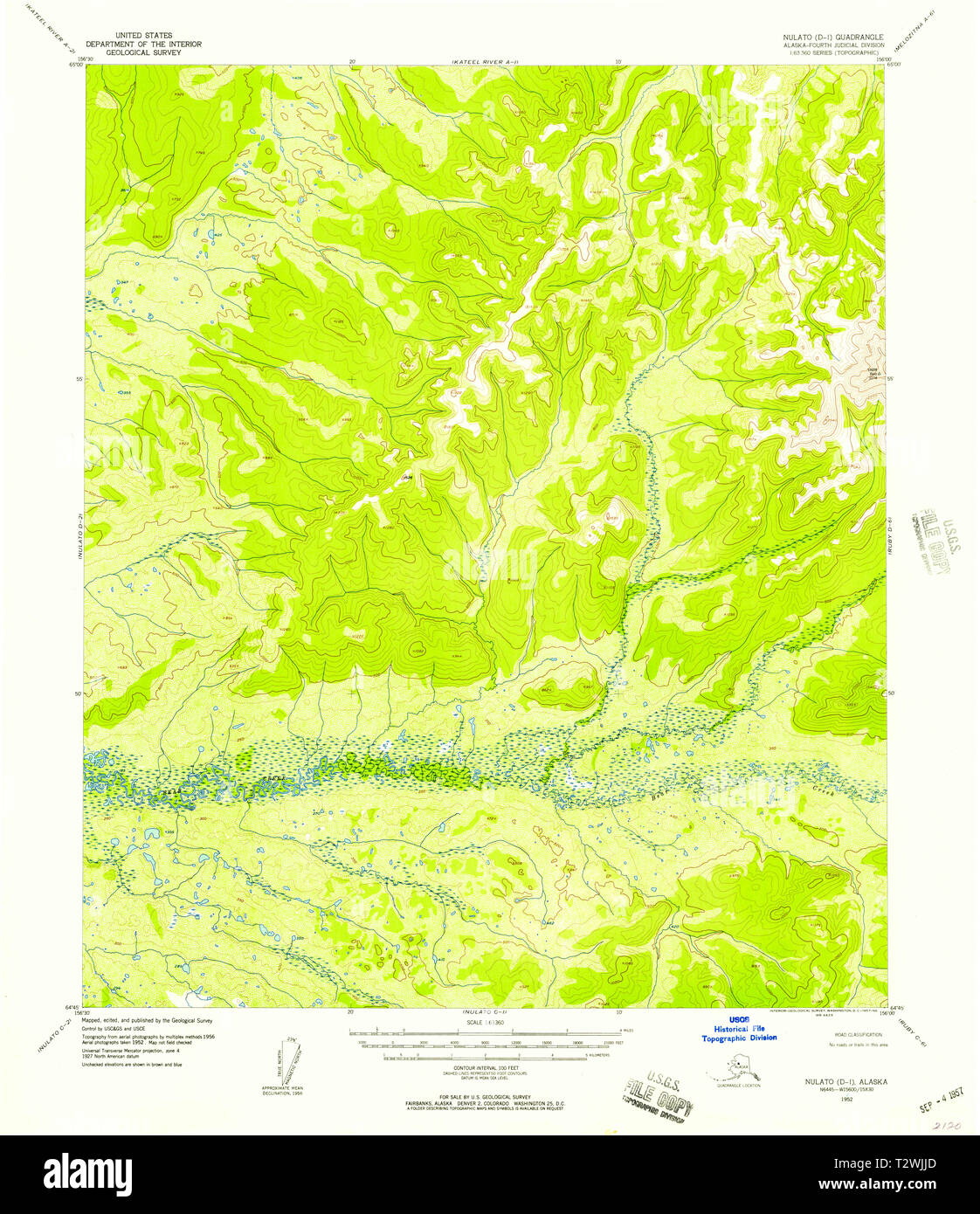 USGS TOPO Map Alaska AK Nulato D-1 358167 1952 63360 Restoration Stock ...