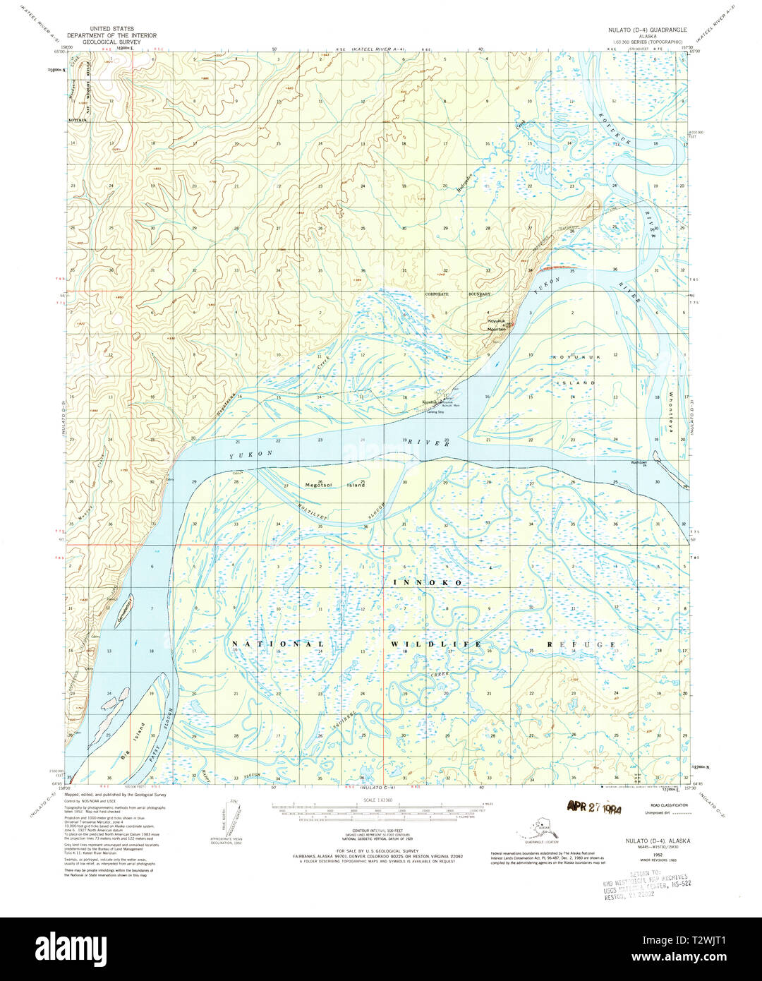 USGS TOPO Map Alaska AK Nulato D-4 358178 1952 63360 Restoration Stock ...
