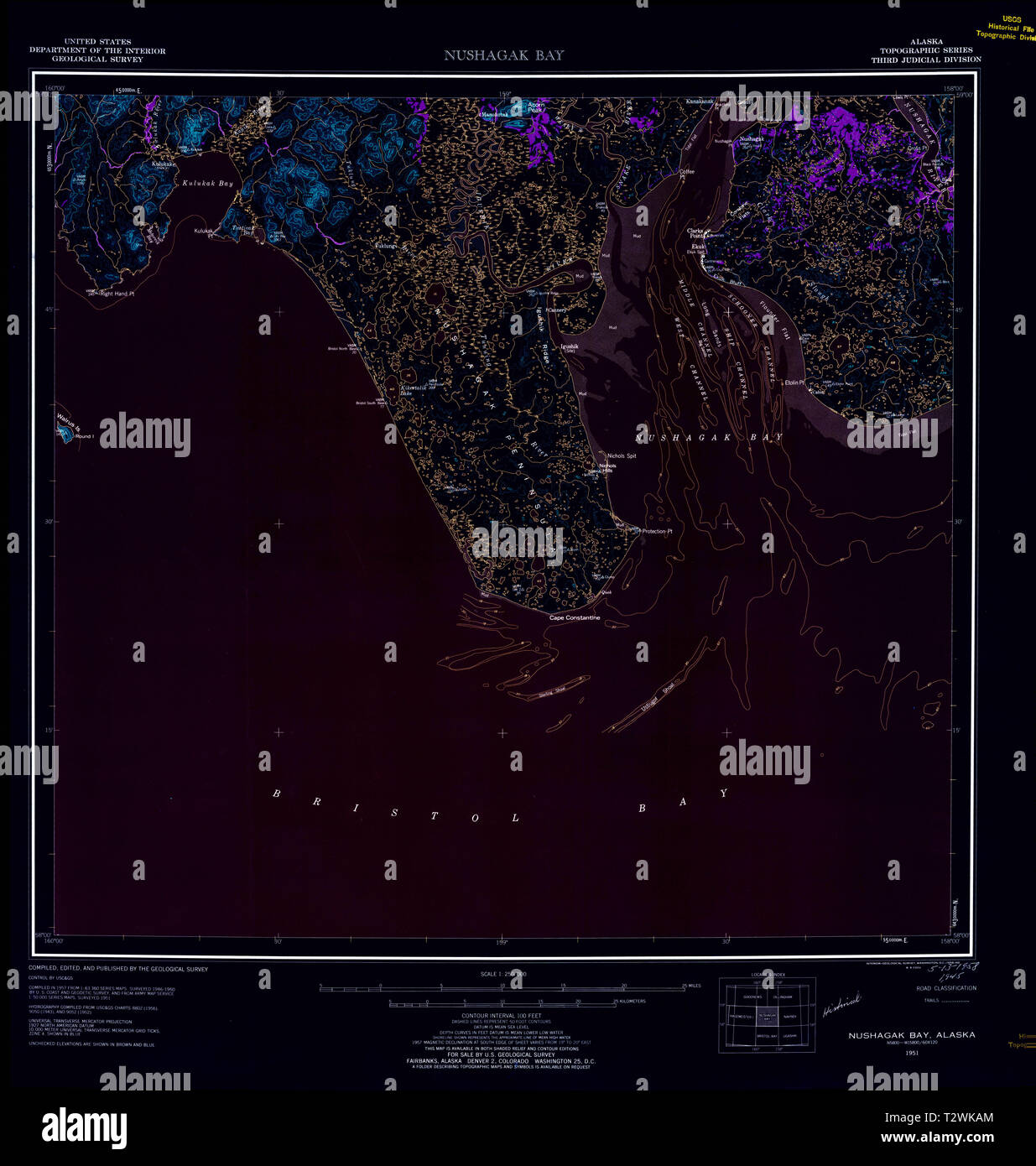 USGS TOPO Map Alaska AK Nushagak Bay 361269 1951 250000 Inverted ...