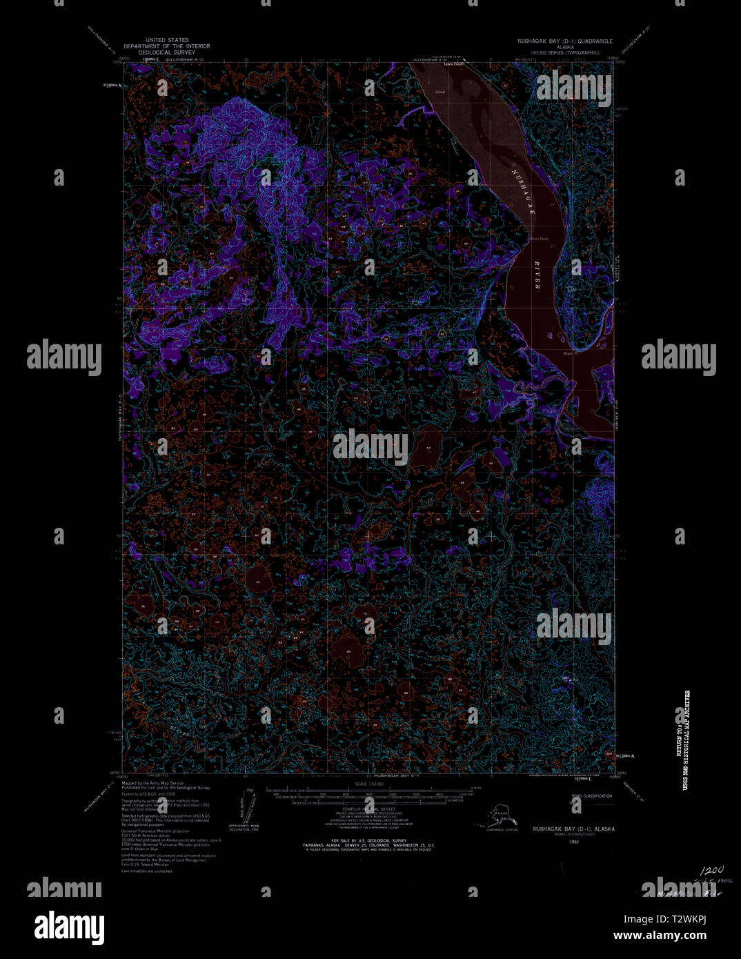 USGS TOPO Map Alaska AK Nushagak Bay D-1 358223 1952 63360 Inverted ...