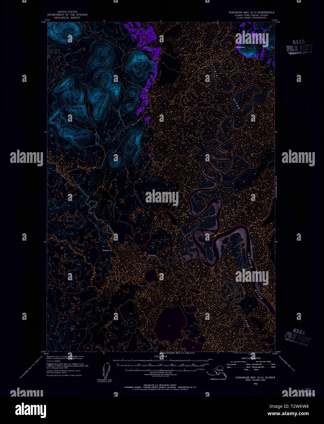USGS TOPO Map Alaska AK Nushagak Bay D-4 358229 1952 63360 Inverted ...
