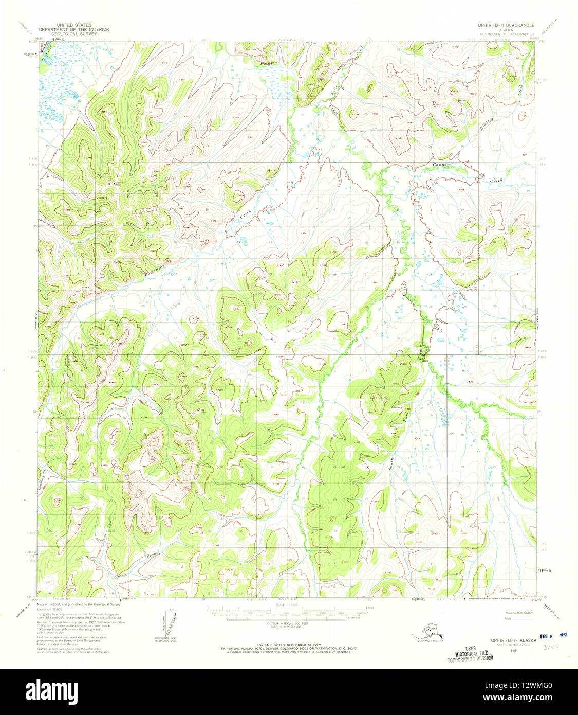 USGS TOPO Map Alaska AK Ophir B-1 358250 1954 63360 Restoration Stock ...