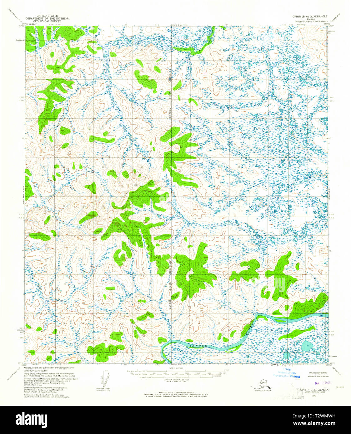 USGS TOPO Map Alaska AK Ophir B-6 358260 1954 63360 Restoration Stock ...