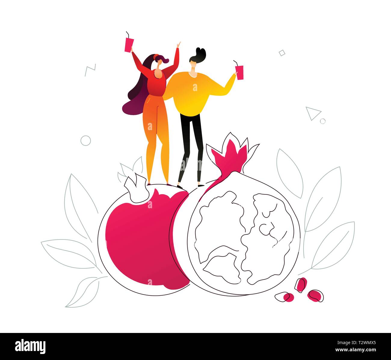 Woman pomegranate drink Stock Vector Images - Alamy